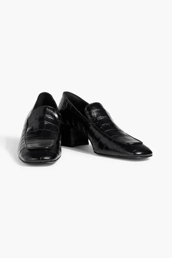 TOTEME Croc-effect Leather Loafers - Black