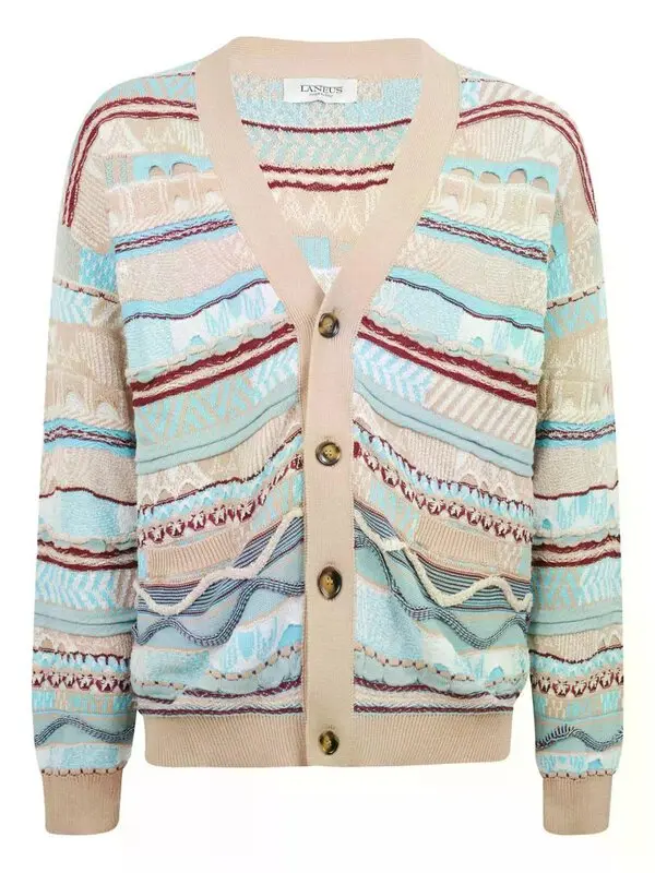 LANEUS Patterned Jacquard Cardigan - Blue