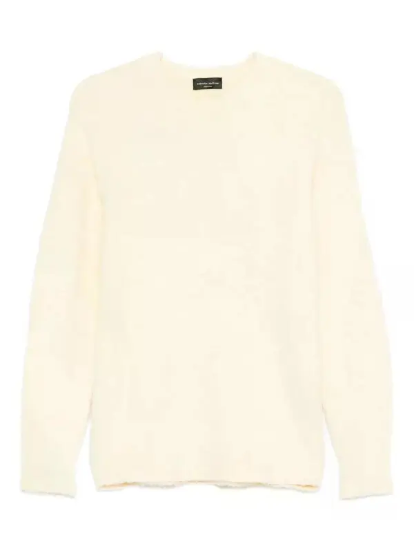 ROBERTO COLLINA Frayed-edge Crew-neck Sweater - Neutrals