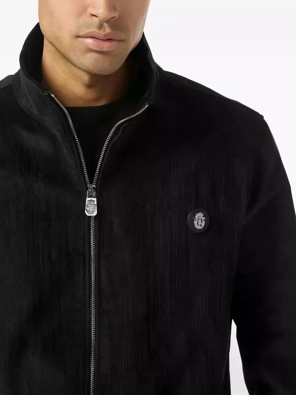 BILLIONAIRE Corduroy Zip-up Bomber Jacket - Black