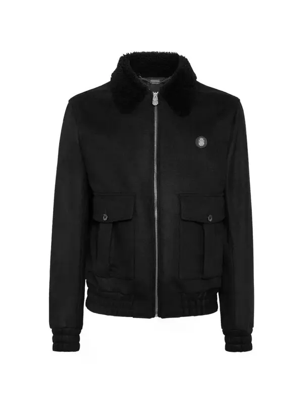 BILLIONAIRE Shearling Wool Bomber Jacket - Black