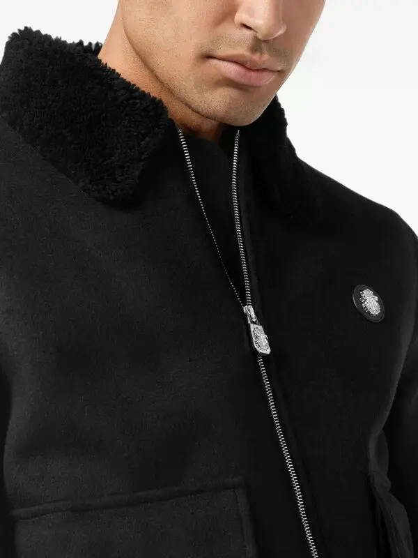 BILLIONAIRE Shearling Wool Bomber Jacket - Black