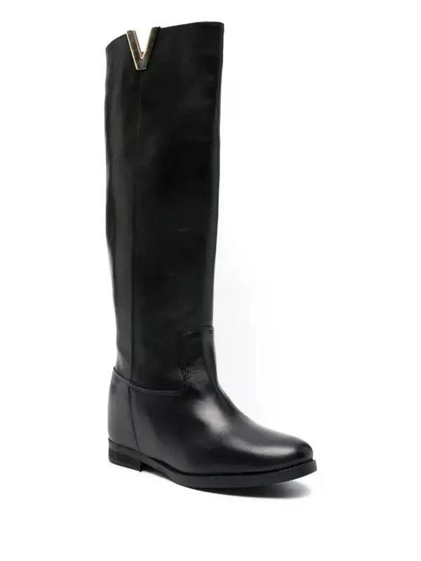 JULIE DEE V-detail Leather Boots