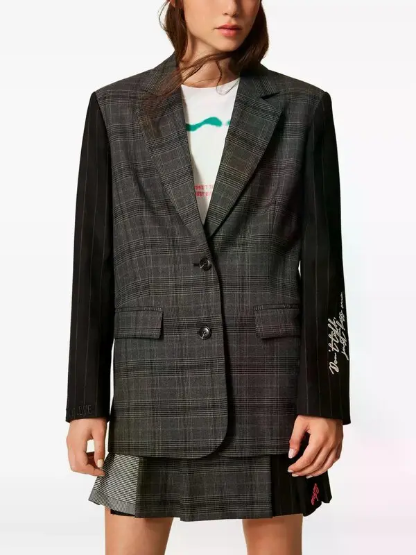 TWINSET Checked Pattern Embroidered-sleeve Blazer
