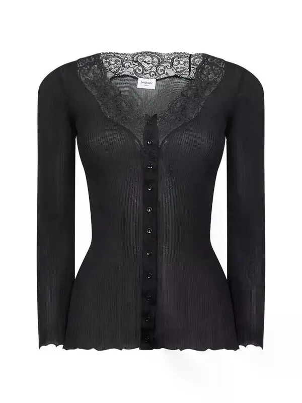 Saint Laurent Lace-trim Ribbed Cardigan