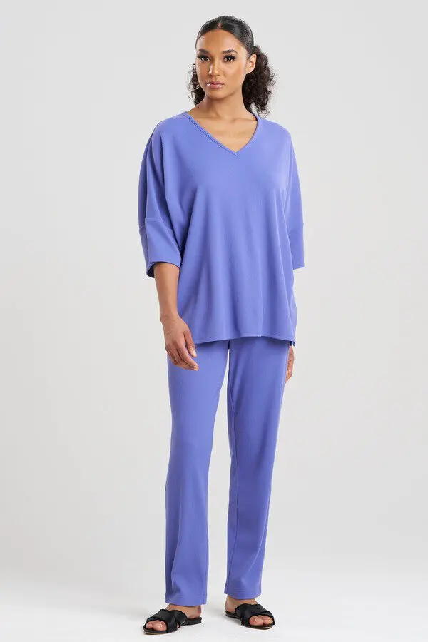 Natori Tranquility Waffle V-neck Top - Blue