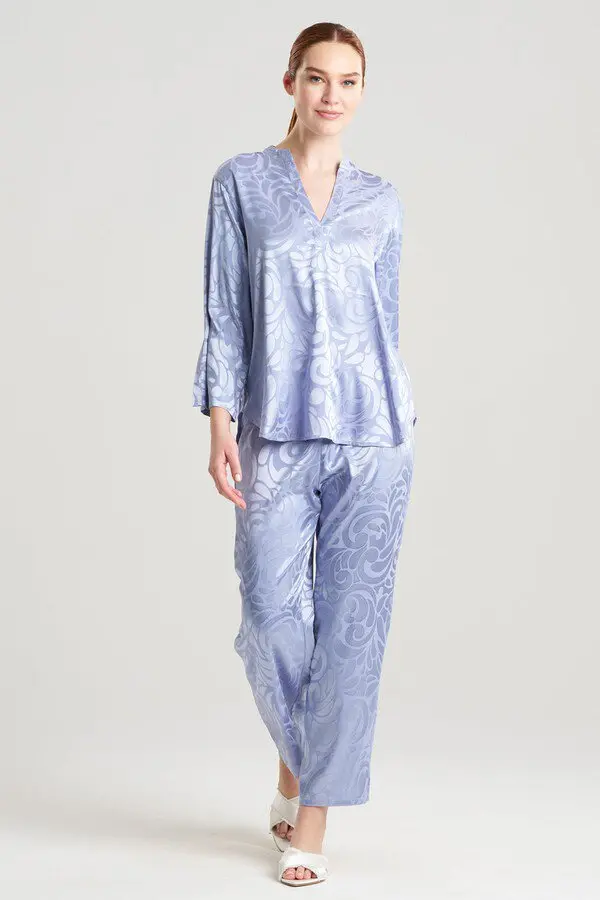 Natori Scroll Satin Jacquard Long Sleeve Pj - Blue / Multicolor