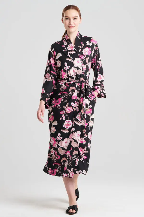 Natori Fluer Dragon Cozy Knit Robe - Black