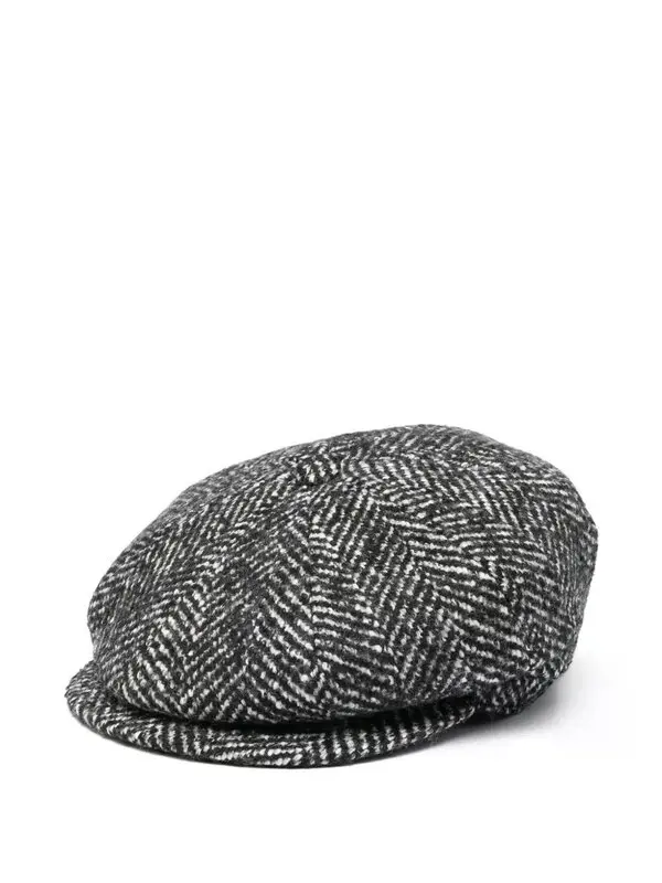 Tagliatore Herringbone Newsboy Cap - Black