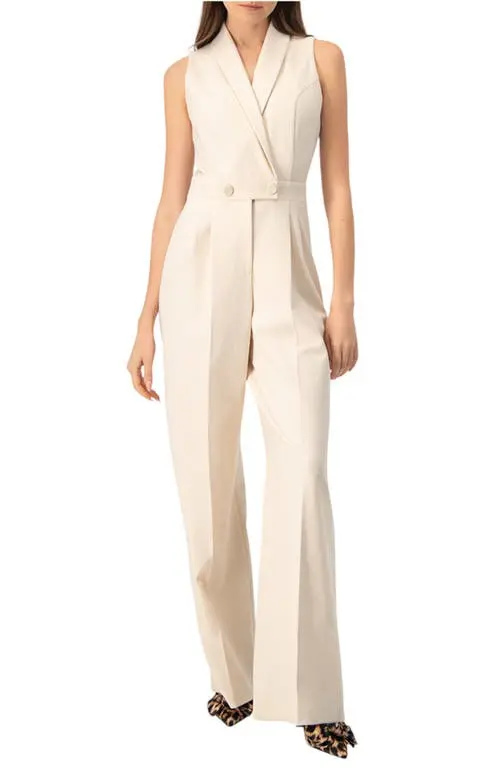 IVONNE Double-breasted Shawl Collar Jumpsuit - Natural