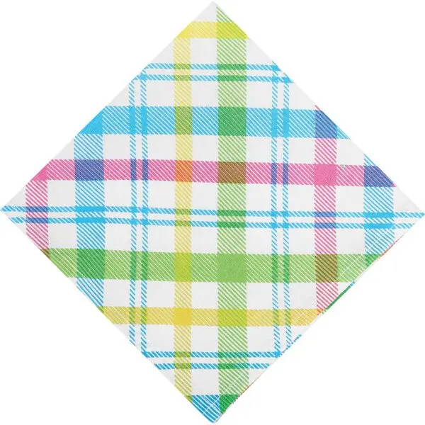 C&F HOME Easter Spring Blossom Pastels Plaid Printed Cloth Napkins Set Of 6 - Red