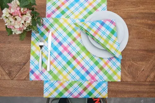 C&F HOME Easter Spring Blossom Pastels Plaid Printed Cloth Napkins Set Of 6