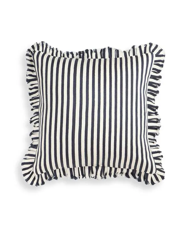 TOV FURNITURE Alessia Striped Ruffle 20 Square Accent Pillow - Navy