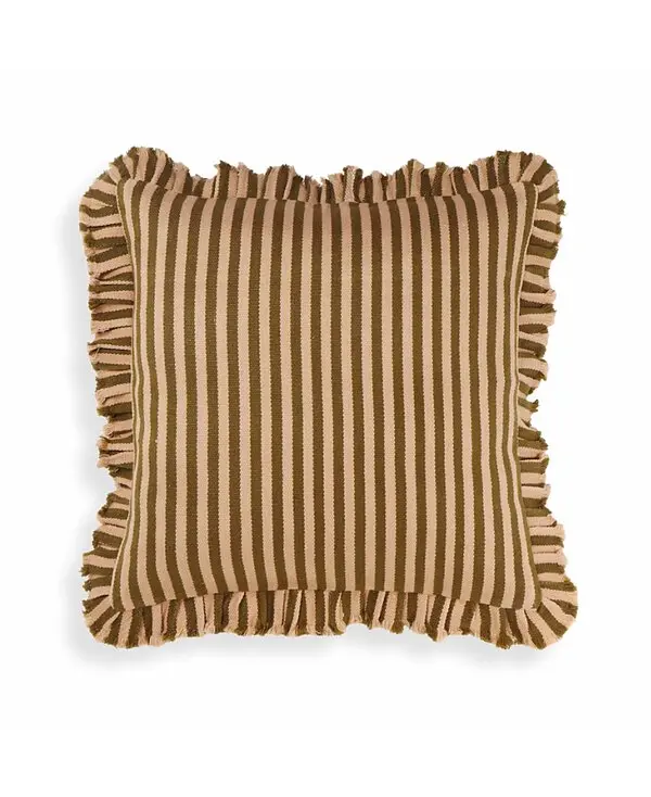 TOV FURNITURE Alessia Striped Ruffle 20 Square Accent Pillow - Taupe