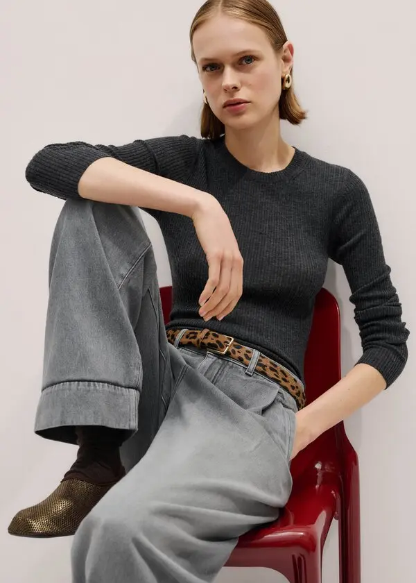 ME+EM Slim Rib Layering Jumper - Dark Charcoal Mélange