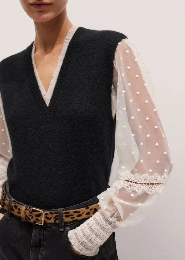 ME+EM Polka Dot Tulle Sleeve Layering Blouse