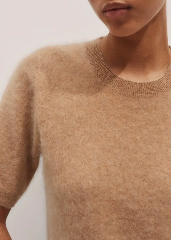 ME+EM Brushed Cashmere Knit Tee - Amaretti Brown