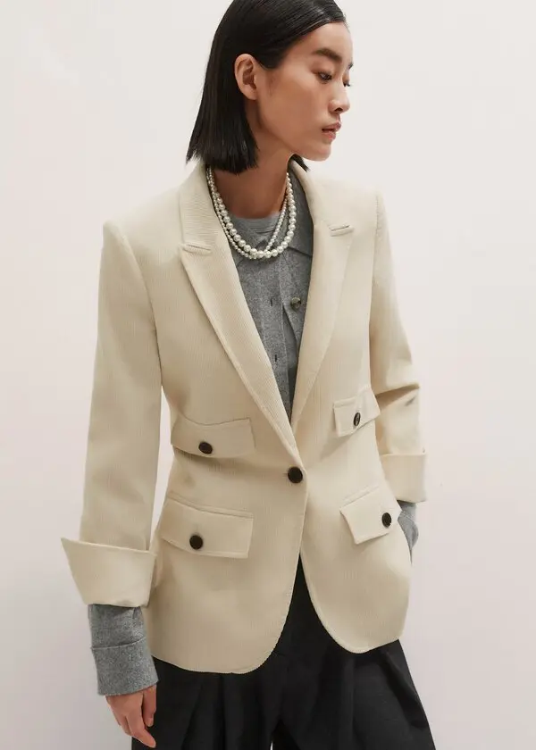 ME+EM Sharp Shoulder Corduroy Blazer - Ivory