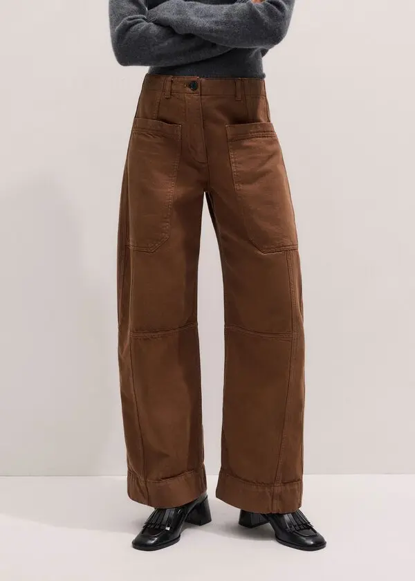 ME+EM Wide Tapered Leg Cotton Twill Trousers