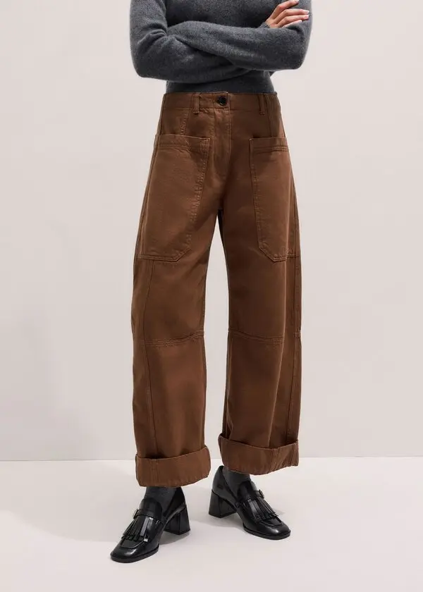 ME+EM Wide Tapered Leg Cotton Twill Trousers