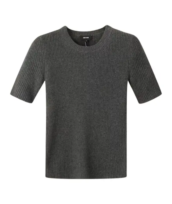ME+EM Cashmere Rib Knit Tee - Dark Charcoal Mélange