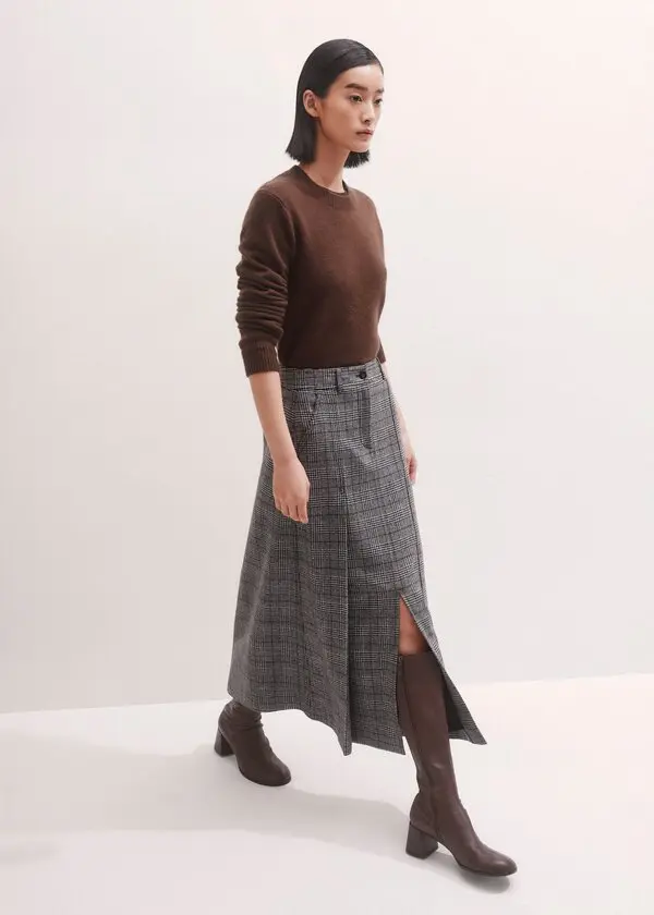 ME+EM Check Pleat Detail Maxi Skirt