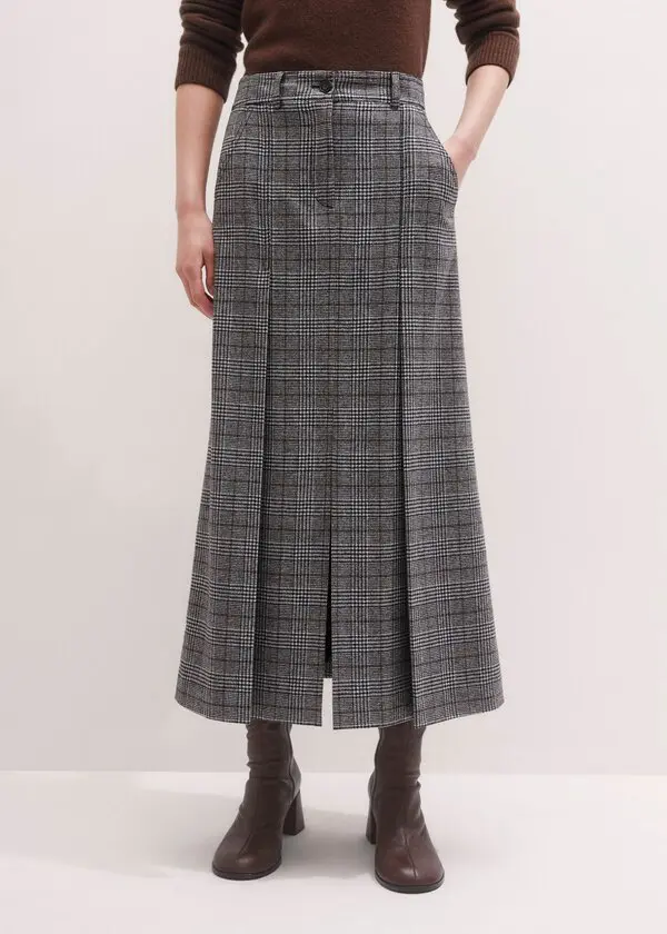 ME+EM Check Pleat Detail Maxi Skirt