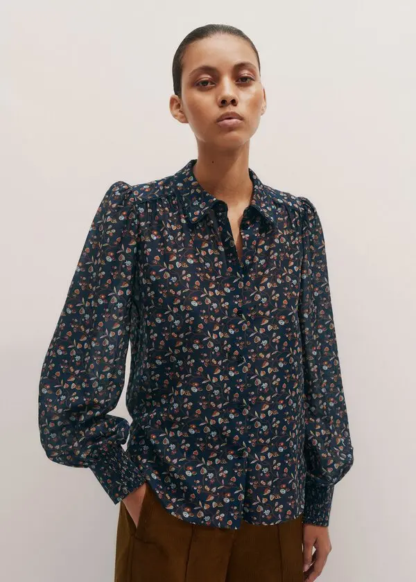 ME+EM Silk Cotton Cottage Garden Print Blouse