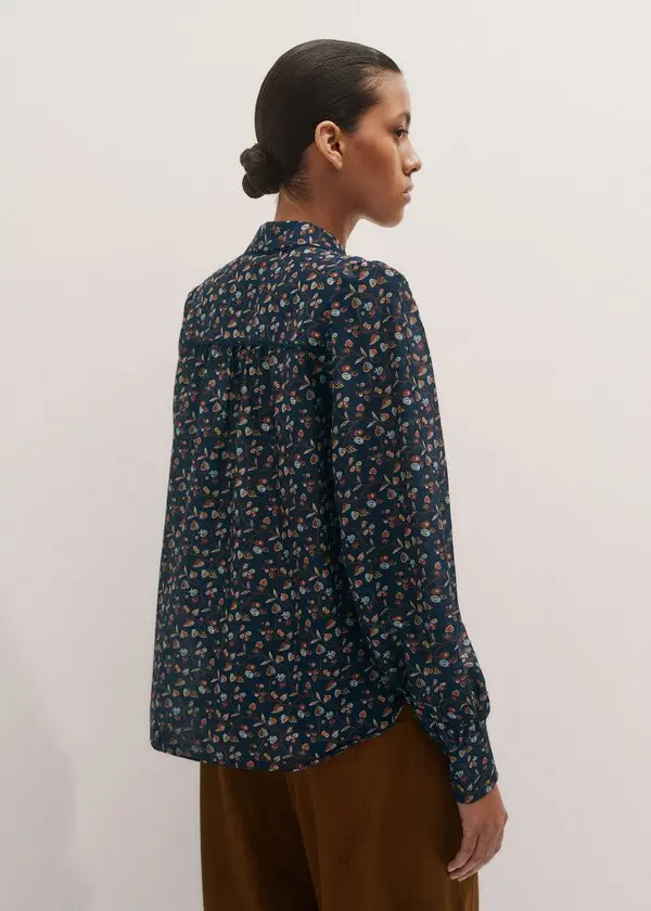 ME+EM Silk Cotton Cottage Garden Print Blouse