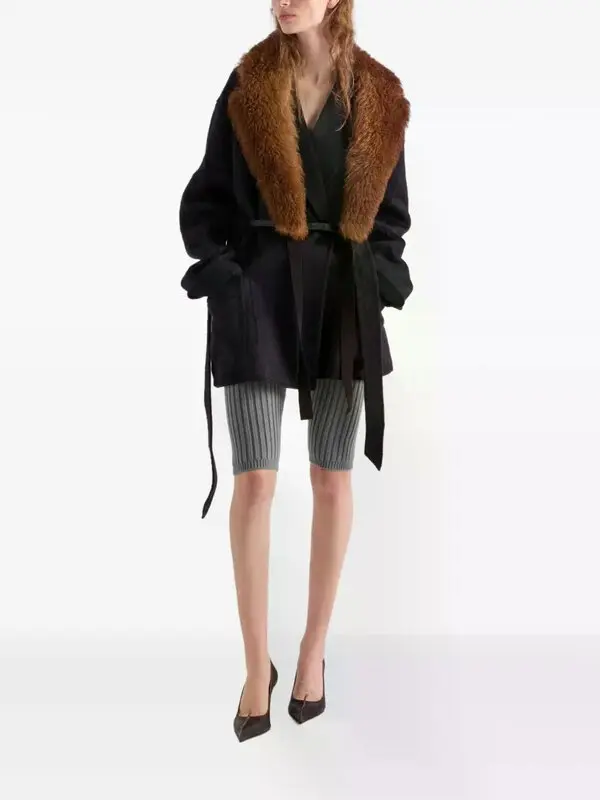 Prada Shawl-collar Belted Coat - Black