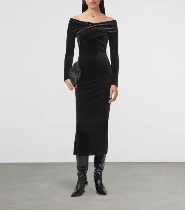 knee length dresses for ladies AllSaints Kadi Leather Dress Black Size US 2 Long Sleeve Mini NEW –  Celebrity Owned main image 1