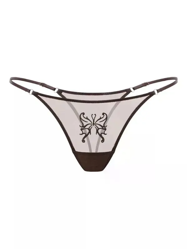 ZHILYOVA Butterfly Embroidered G-string - Brown