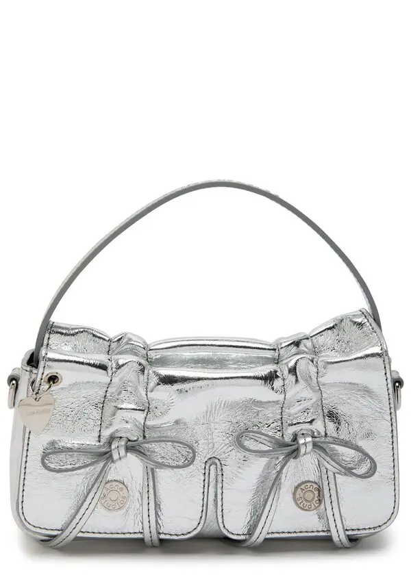 Acne Studios Multipocket Micro Metallic Leather Top Handle Bag - Silver