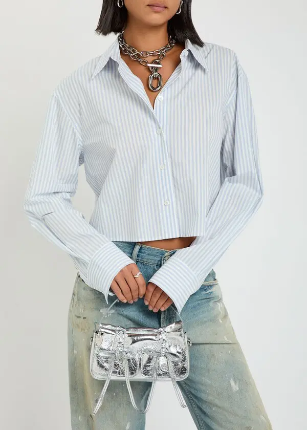 Acne Studios Multipocket Micro Metallic Leather Top Handle Bag - Silver