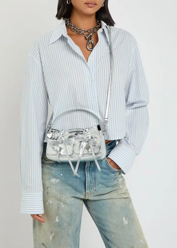 Acne Studios Multipocket Micro Metallic Leather Top Handle Bag - Silver