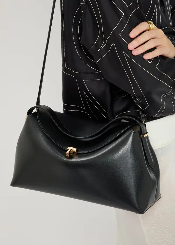 TOTEME T-lock Leather Top Handle Bag - Black