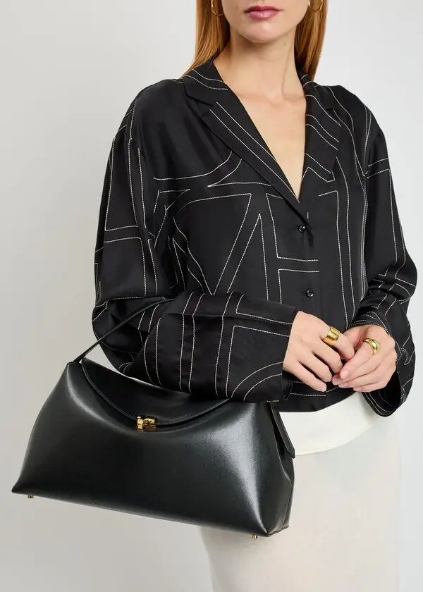 TOTEME T-lock Leather Top Handle Bag - Black