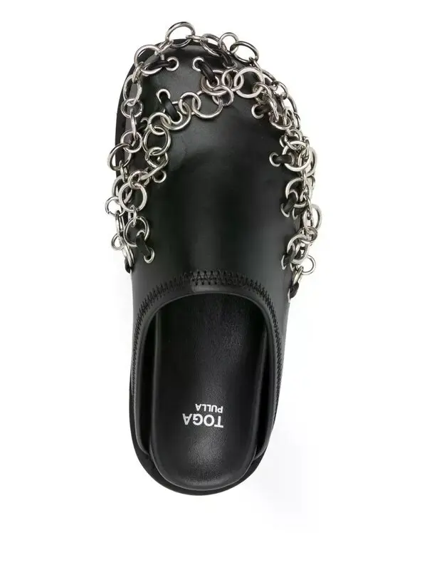 Toga Chain-embellished Leather Mules