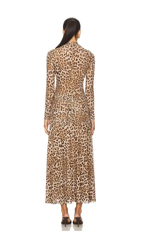 Bardot Lea Printed Mesh Midi Dress - Brown Leopard
