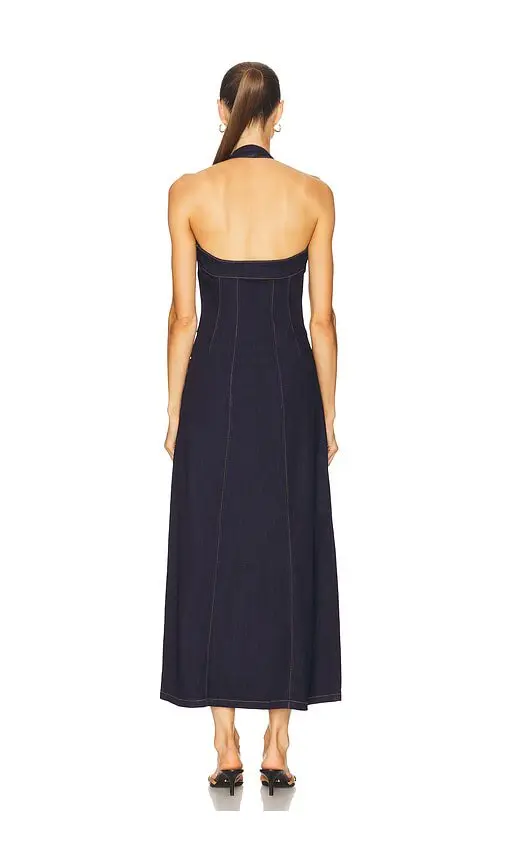 Bardot Denim Midi Dress With Halter Neck - Dark | Editorialist