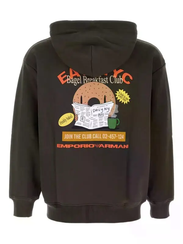 Emporio Armani Bagel-print Cotton Hoodie - Brown