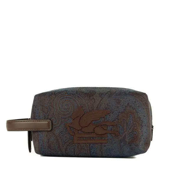 Etro Essential Small Pouch In Jacquard - Blue, Brown