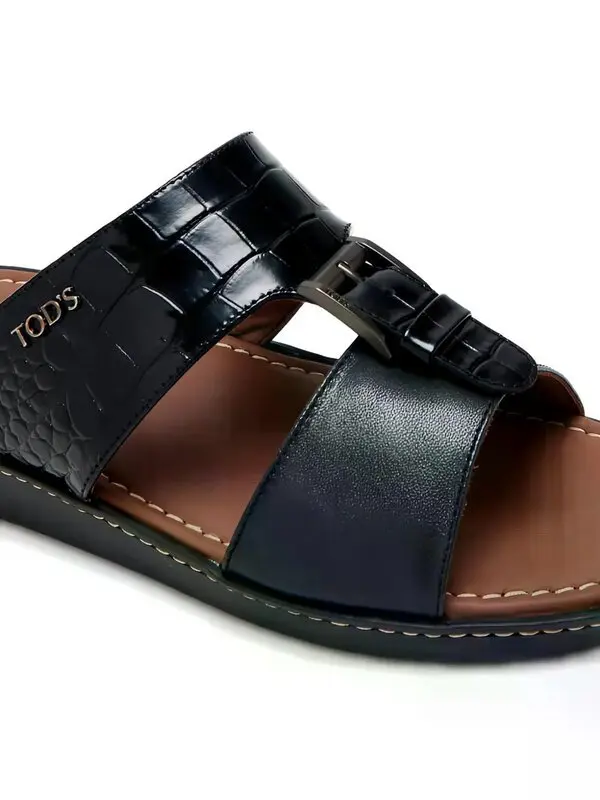 TOD'S Crocodile-embossed Leather Sandals - Black