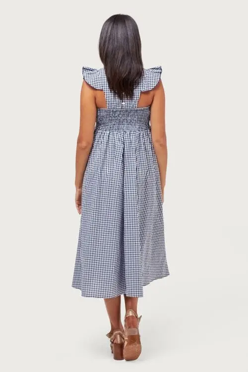 NOM MATERNITY Harper Smocked Maternity Dress - Navy Gingham