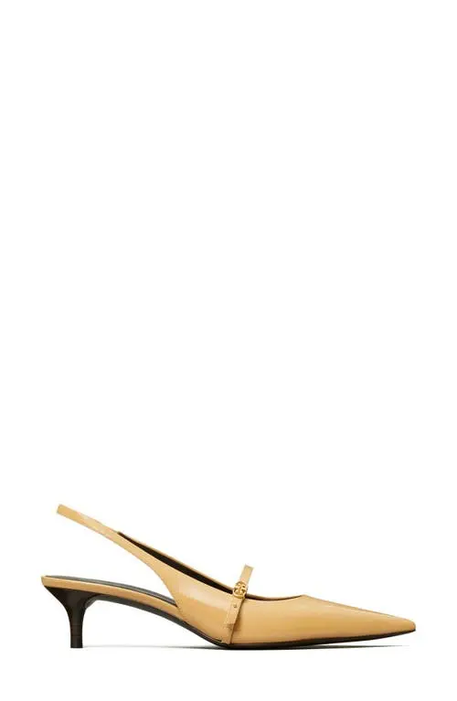 Tory Burch Double T Buckle Slingback Mary Jane Kitten Heel Pumps - Biscotti/biscotti
