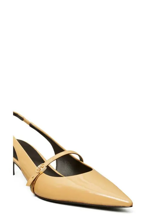 Tory Burch Double T Buckle Slingback Mary Jane Kitten Heel Pumps - Biscotti/biscotti