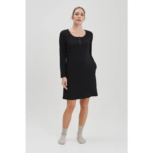 NOM MATERNITY Heart On My Sleeve Maternity & Nursing Nightgown - Black