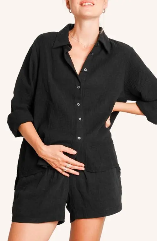 NOM MATERNITY Maternity & Nursing Shirt - Black