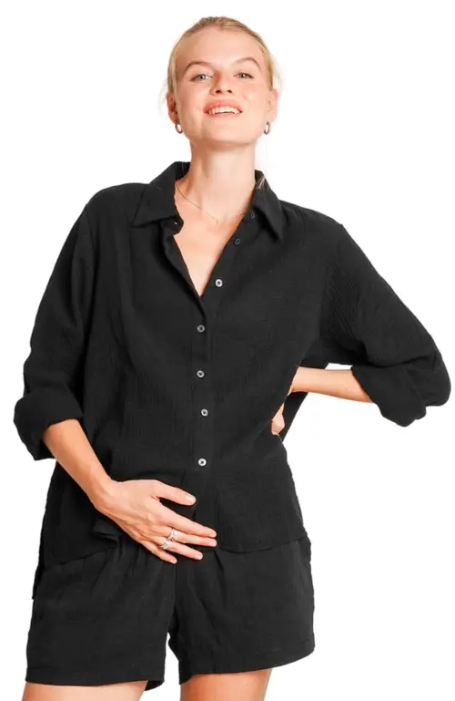 NOM MATERNITY Maternity & Nursing Shirt - Black