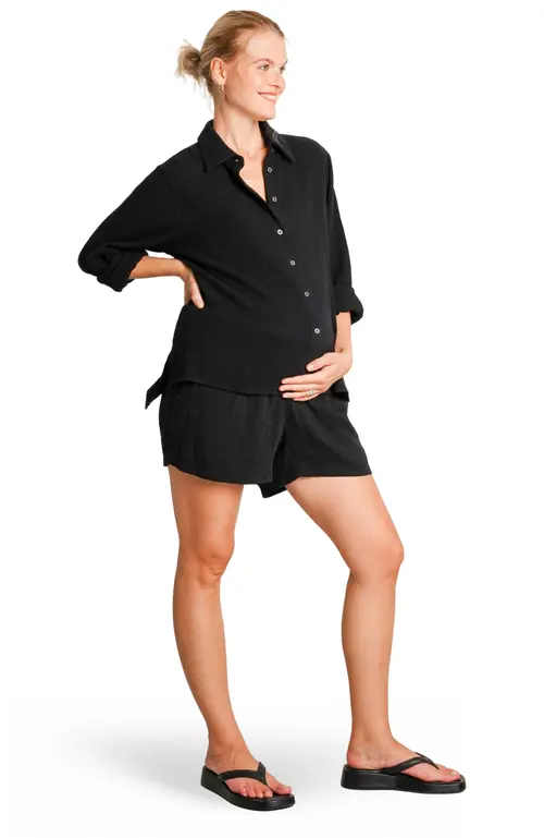 NOM MATERNITY Maternity & Nursing Shirt - Black